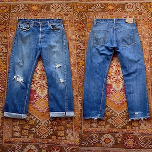 Vintage 1960s Levi's Big E Selvedge Denim Jeans 60s Levis 505 Big E Faded Thrashed Selvedge ...