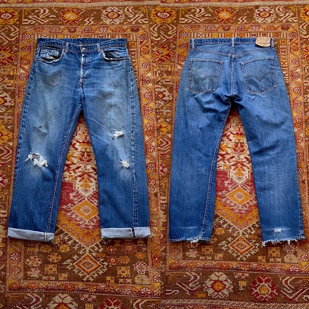 Vintage 1960s Levi's Big E Selvedge Denim Jeans 60s Levis 505 Big E Faded Thrashed Selvedge ...