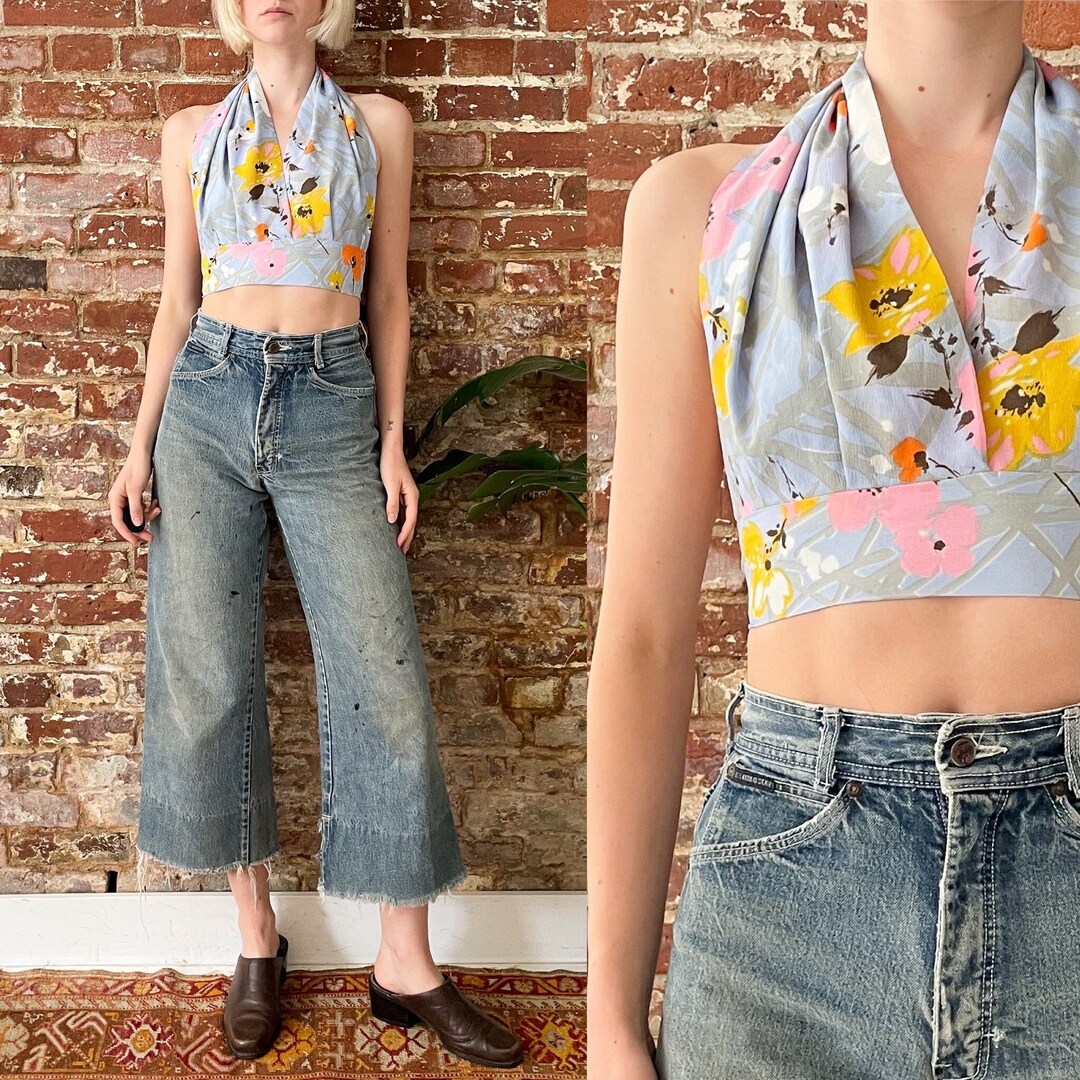 Vintage 1970s Art Floral Multicolour Halter Top 70s Flower Etsy
