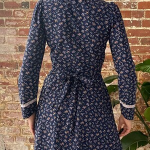 Vintage 1970s Navy Calico Floral Prairie Dress - 70s Velvet Yoke Lilac ...
