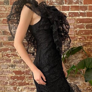 Vintage 1980s Black Lace Mermaid Evening Dress 80s Low Back Lace Ruffle ...