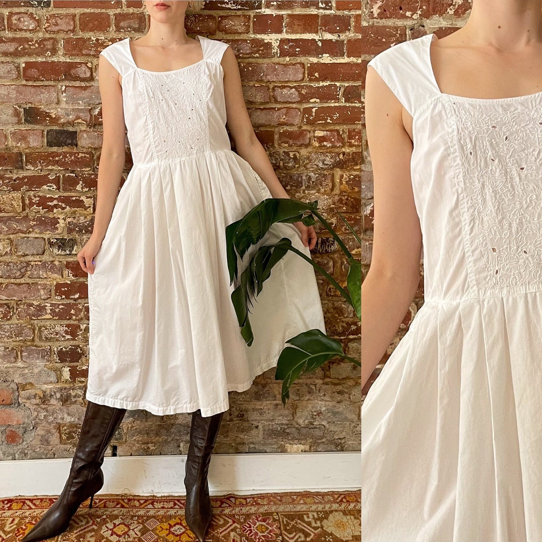 Vintage 1980s Romantic White Cotton Sundress 80s Embroidered - Etsy