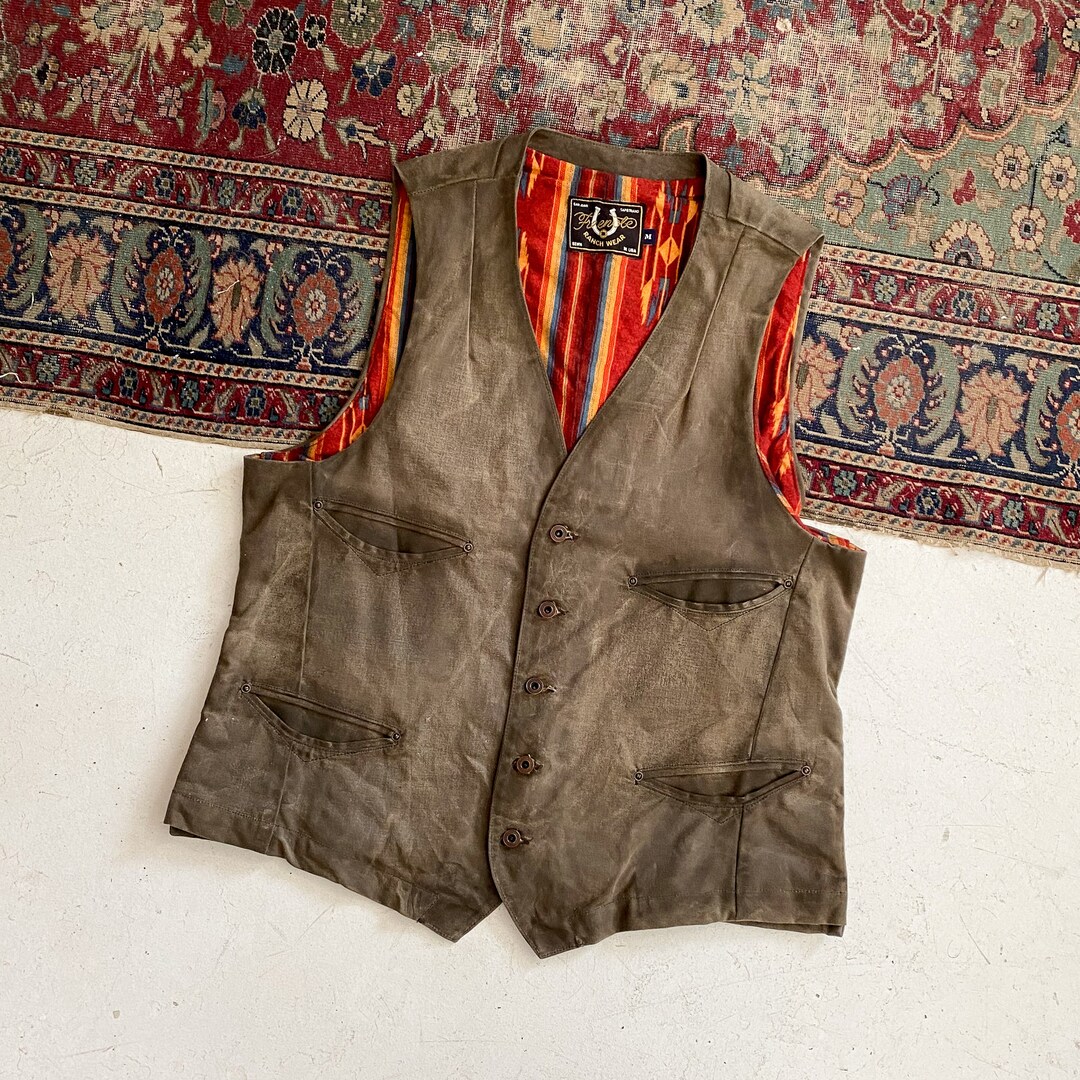 Vintage 1990s Ranchwear Waxed Cotton Buckle-back Vest - 90s Waxed Vest ...