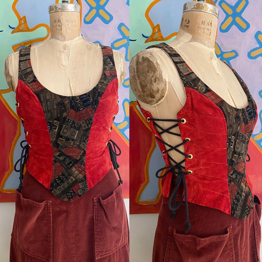 Vintage 1970s Renaissance Lace up Suede Cord Patchwork Corset Top - 70s ...