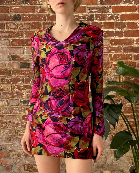 Vintage 1960s 1970s Floral Tunic Micro Mini Dress - 6… - Gem