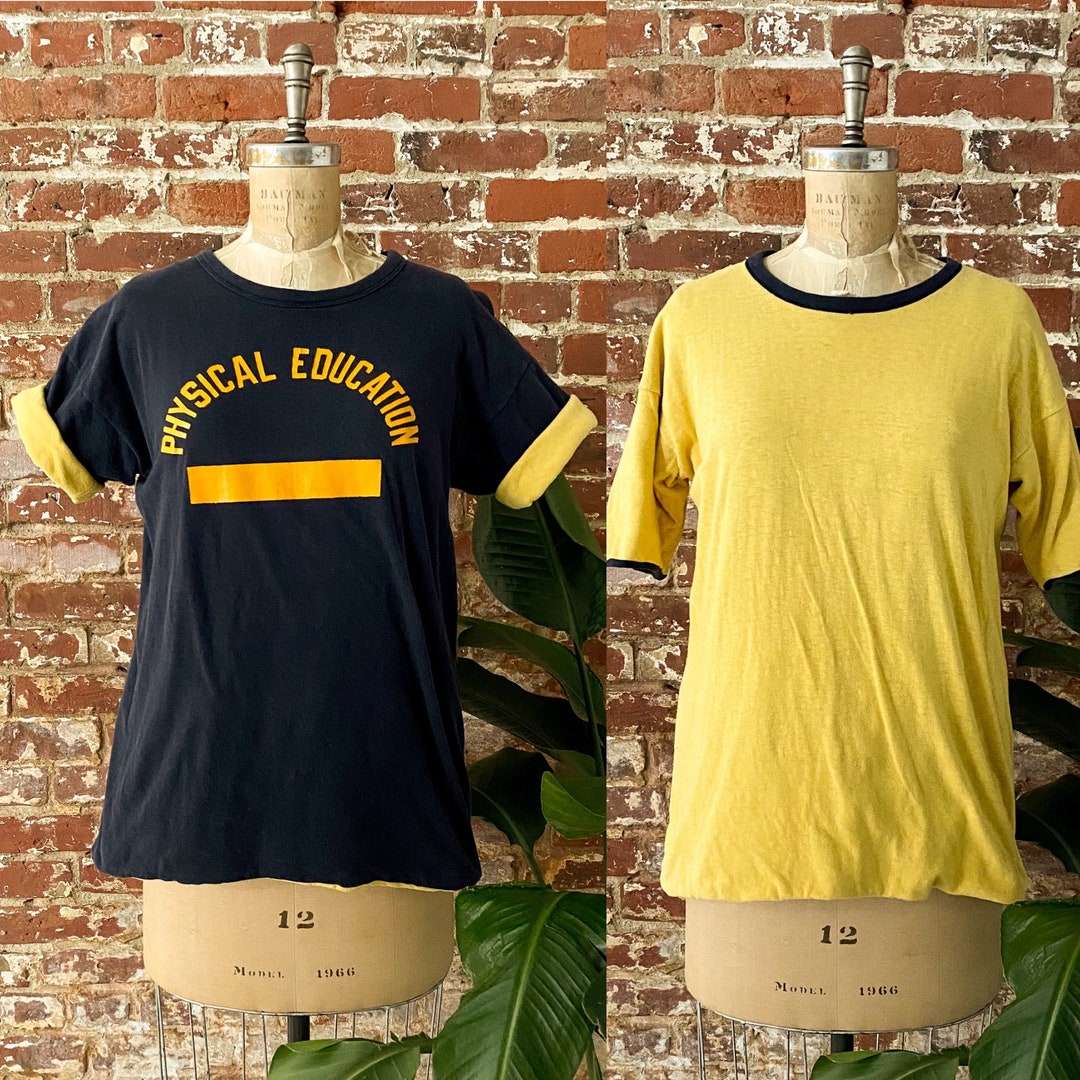 Vintage 1960s Physical Education Reversible Black & Yellow T-shirt ...
