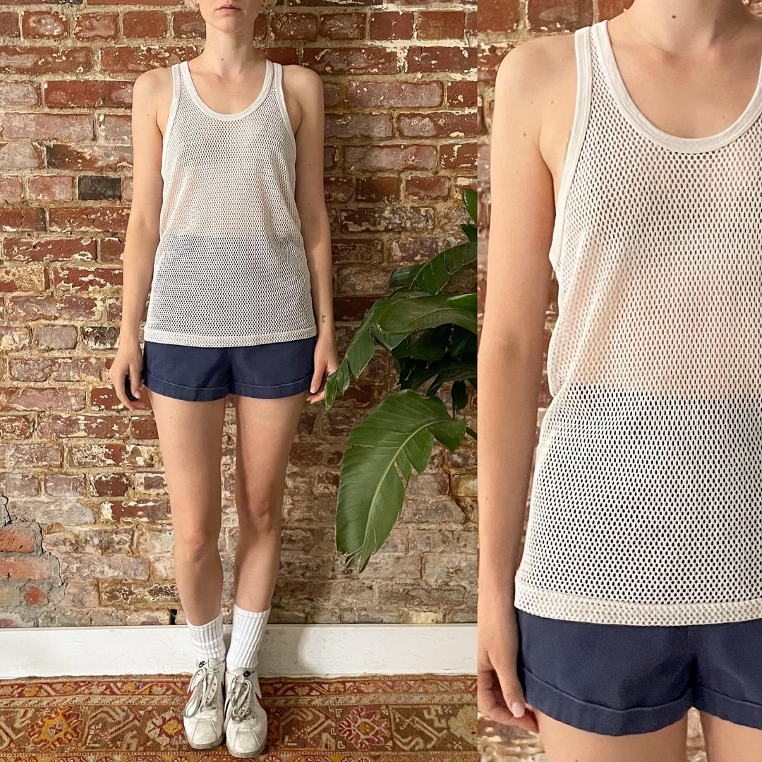 Vintage 1960s White Mesh Athletic Tank - 60s White Mesh Jersey Tank Top ...