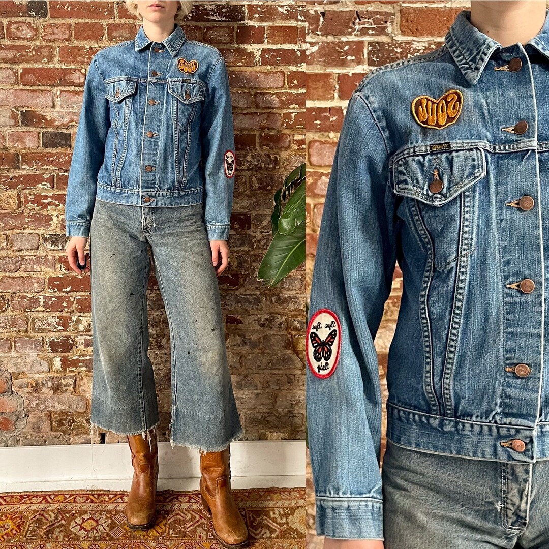 Vintage 1970s Wrangler Denim Trucker Jacket With Patches 70s Medium ...