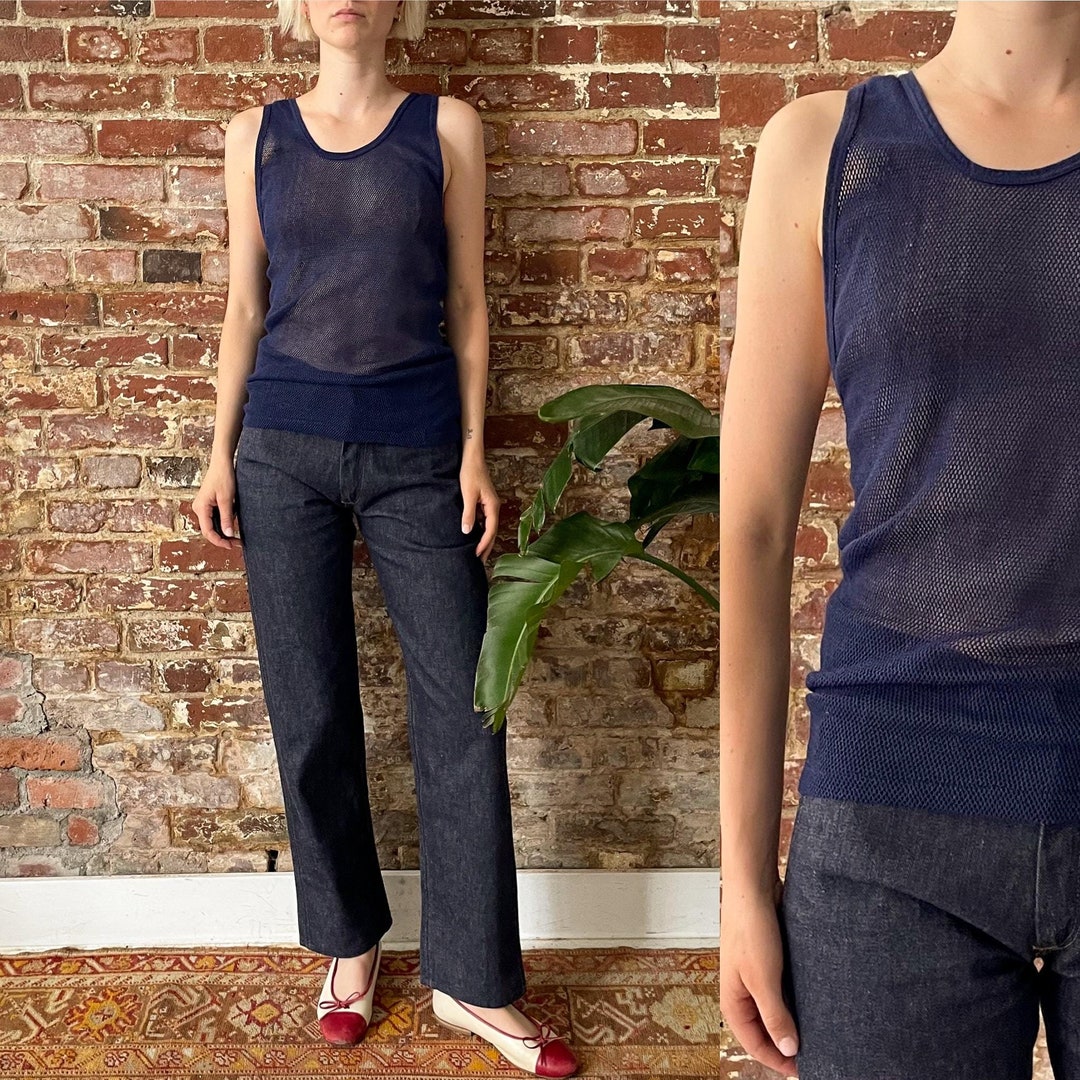 Vintage 70s Navy Blue Mesh Athletic Tank - Single Stitch Made in USA ...