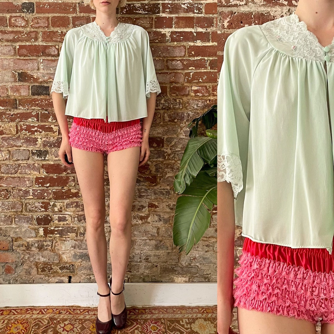 Vintage 1960s 1970s Shadowline Mint Green Nylon Bed Jacket - 60s 70s ...