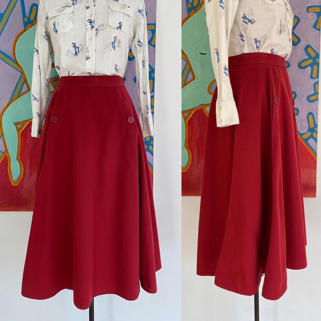 Vintage 1980s Jantzen Dark Red Circle Skirt - Made in Canada - 28 ...