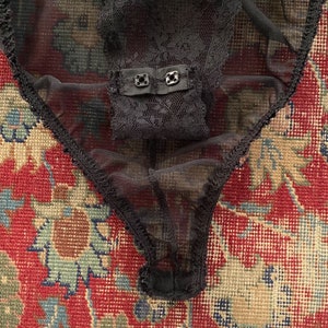 Vintage 1980s Black & Red Sheer Lace Teddy 80s Black Mesh Lace High Cut ...