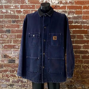 Vintage Faded Navy Carhartt Chore Jacket Nicely Worn Blanket Lined ...