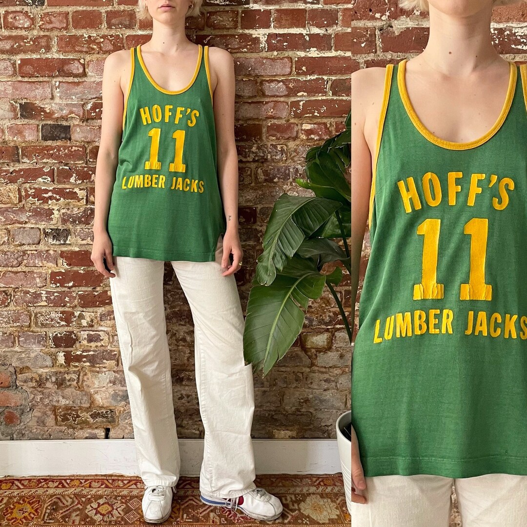 Vintage 50s Russell Southern Green Yellow Rayon Jersey - Small 18.5" X ...
