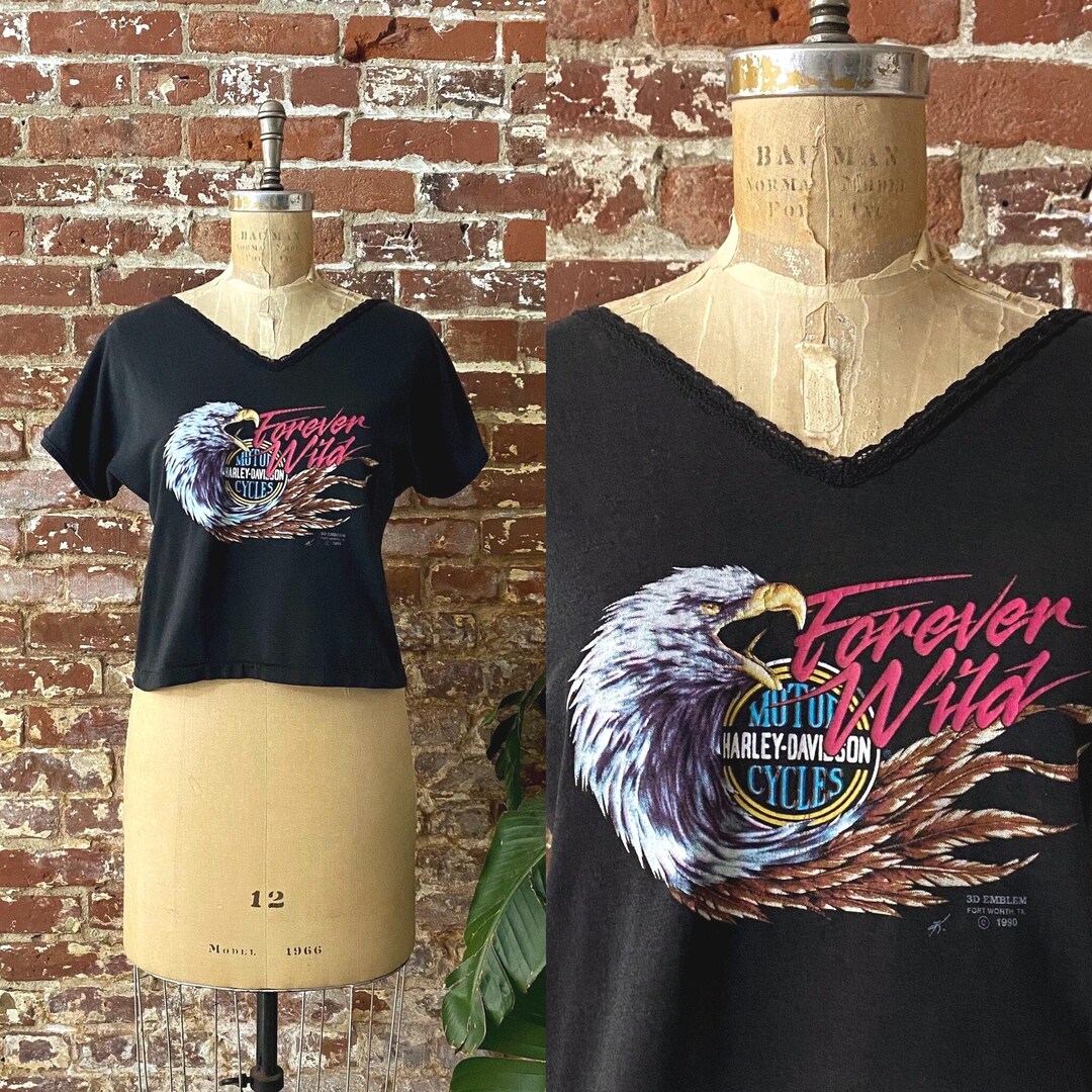 Vintage 1990 3D Emblem Harley Davidson Forever Wild Eagle Crop Top ...