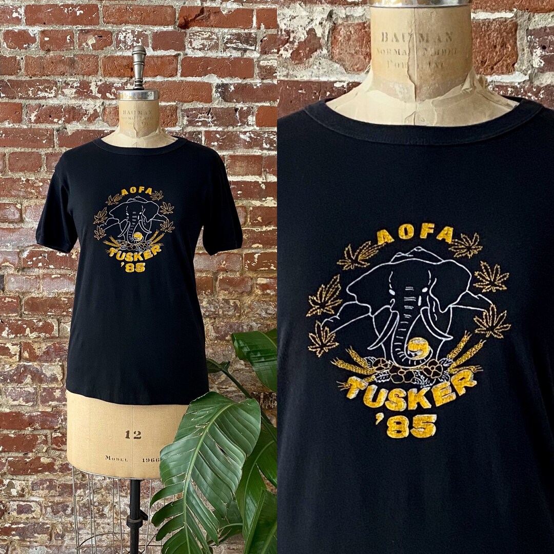 Vintage AOFA Tusker '85 Biker Rally Weed Ringer Tee - Single Stitch ...