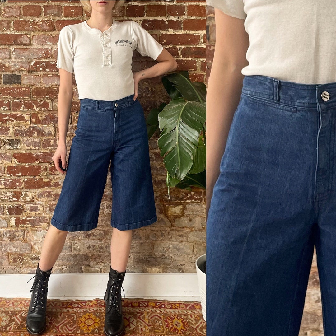 Vintage 1970s Rose Hips Dark Wash Denim Peddle Pushers 70s - Etsy