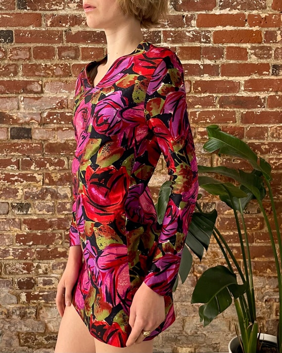 Vintage 1960s 1970s Floral Tunic Micro Mini Dress - 6… - Gem