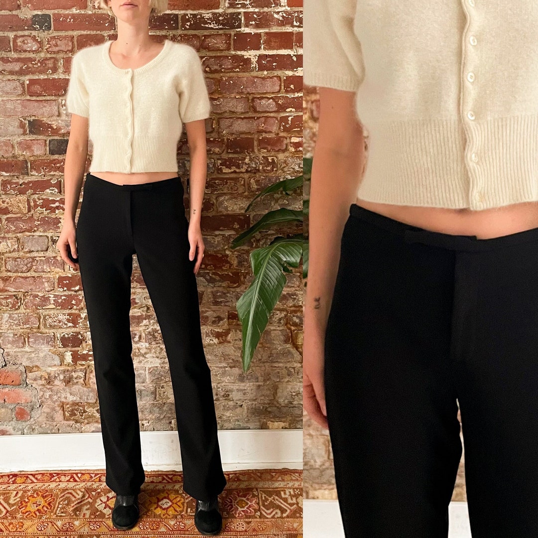 Vintage 1990s Black Ribbed Low Rise Pants - Y2K Black Low Rise Straight ...