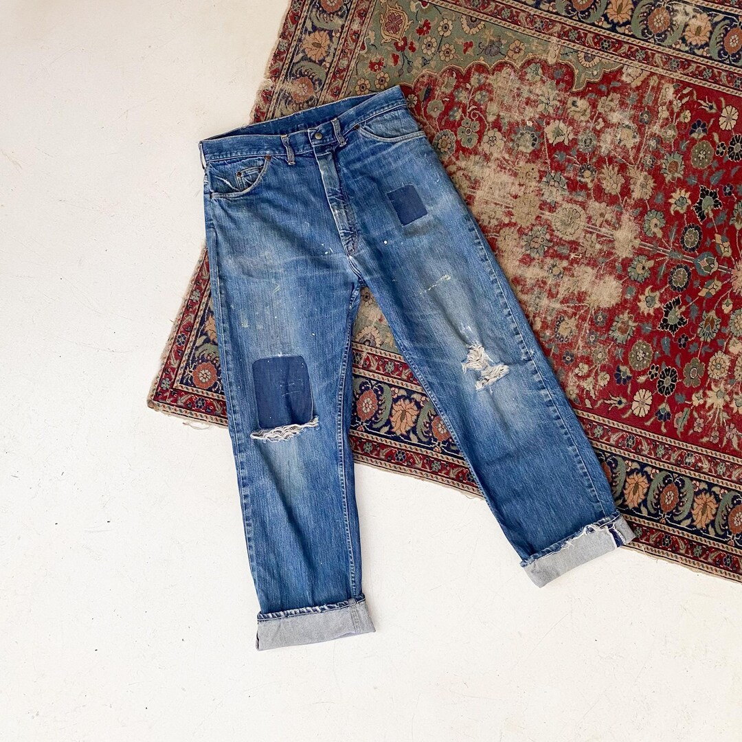 Vintage 1960s Redline Penney's Foremost Distressed Patched Selvedge ...