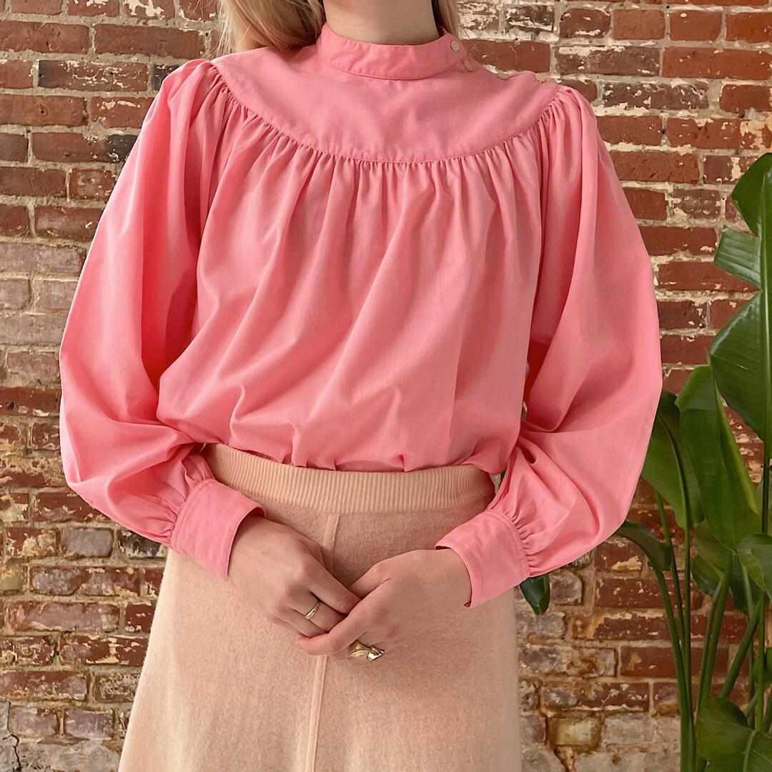 Vintage 1970s Pink Balloon Sleeve Cossack Collar Peasant Blouse 70s ...