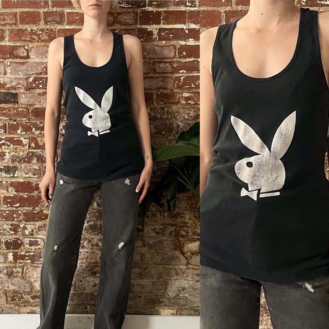 Vintage Playboy Bunny Black Ribbed Tank - Made in USA - Womens Small ...