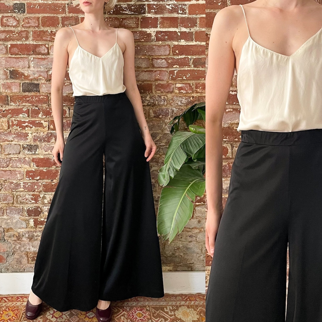 Vintage 1970s Black Disco Pants 70s High Waisted Super Wide Leg Black ...