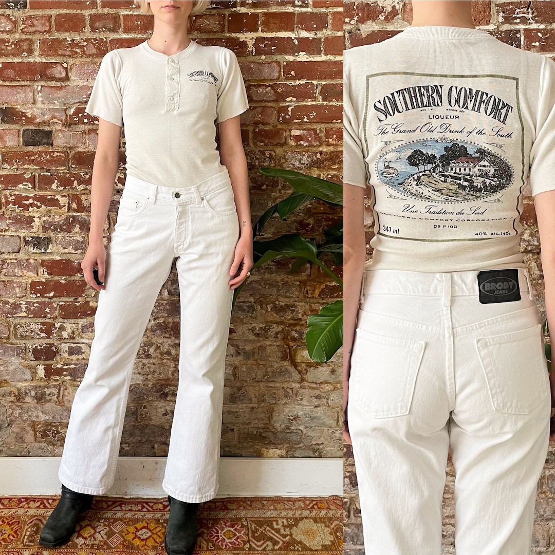 Vintage 90s Low Rise White Flare Jeans - Made in Canada - Small 28" Low ...