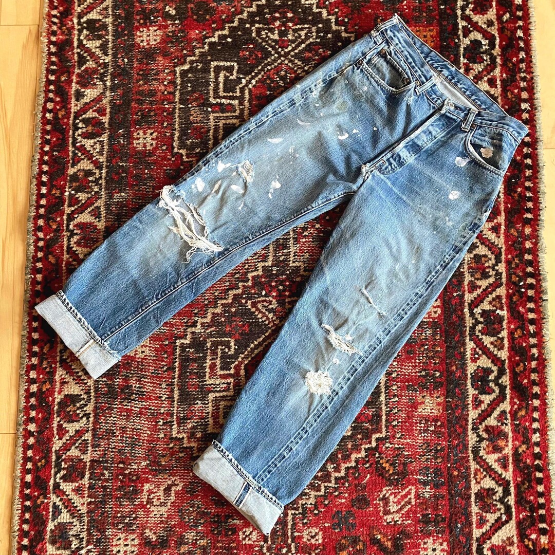 Vintage Big E Levi's 501 Selvedge Jeans - Distressed Late 60s Early 70s Levi's Big E Black Bar ...