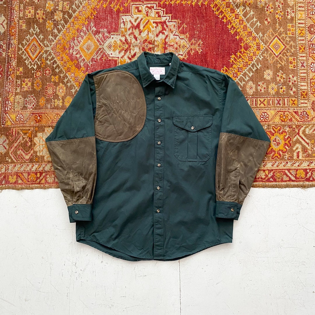 Vintage 1990s Filson Green Cotton Hunting Shirt With Brown Cotton ...