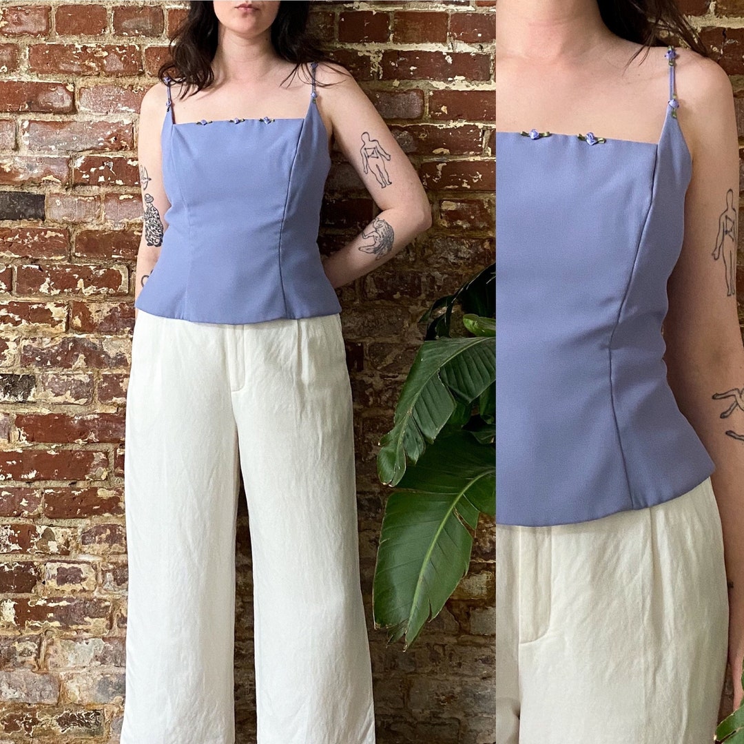 Vintage 90s "nu Mode" Periwinkle Rosette Spaghetti Strap Blouse - Made ...