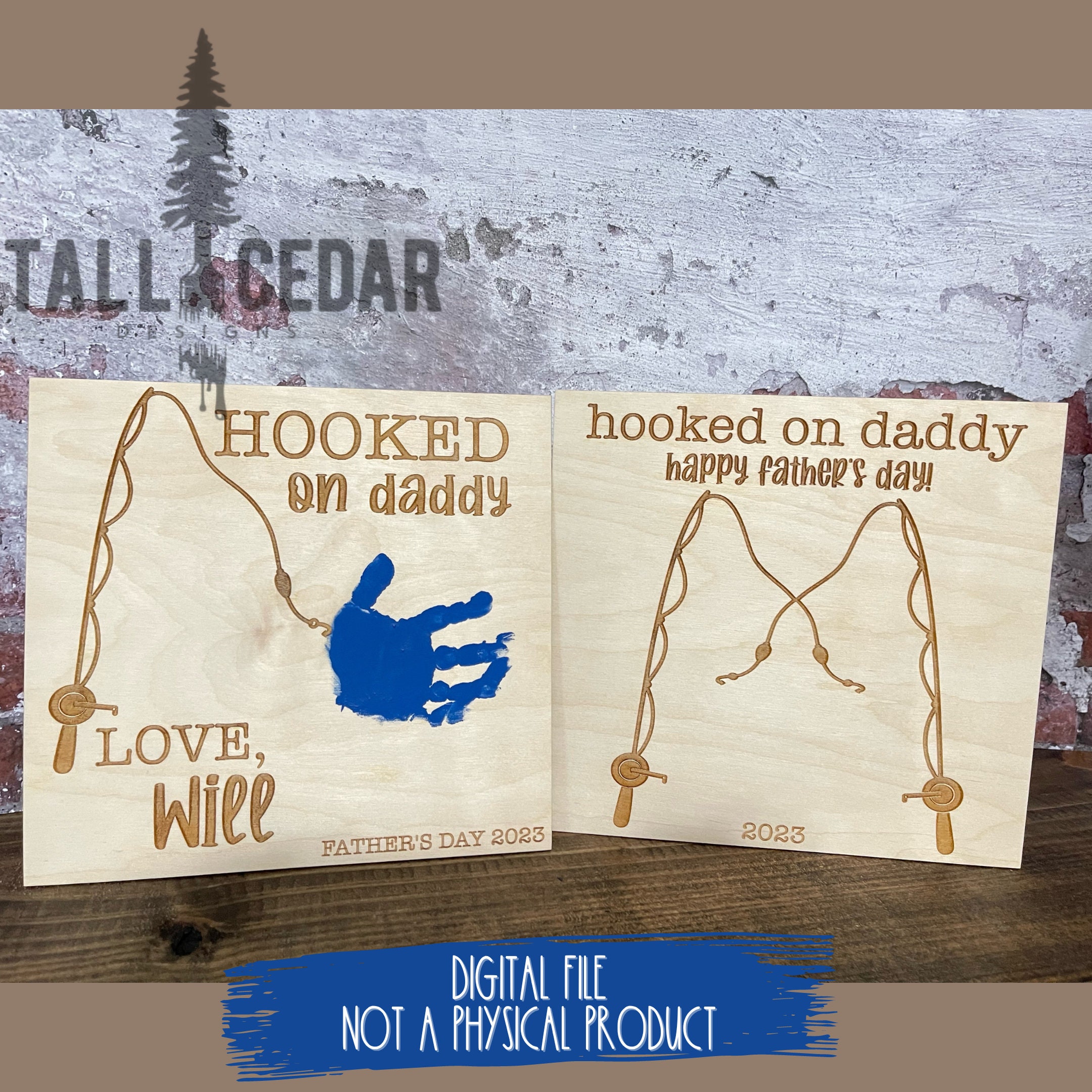 Hooked on Daddy Hand Print Art Father's Day Laser Cut File SVG ...