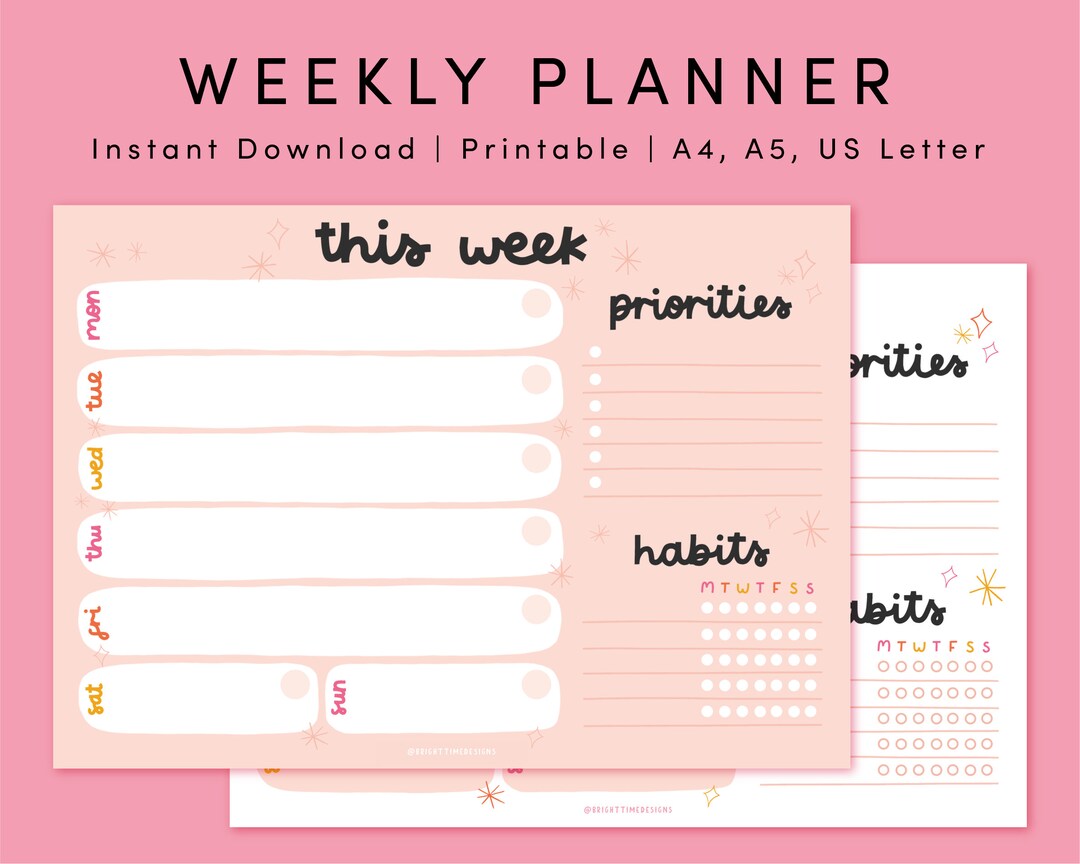 Printable Weekly Planner | Printable Weekly Schedule | A4, A5 & US ...