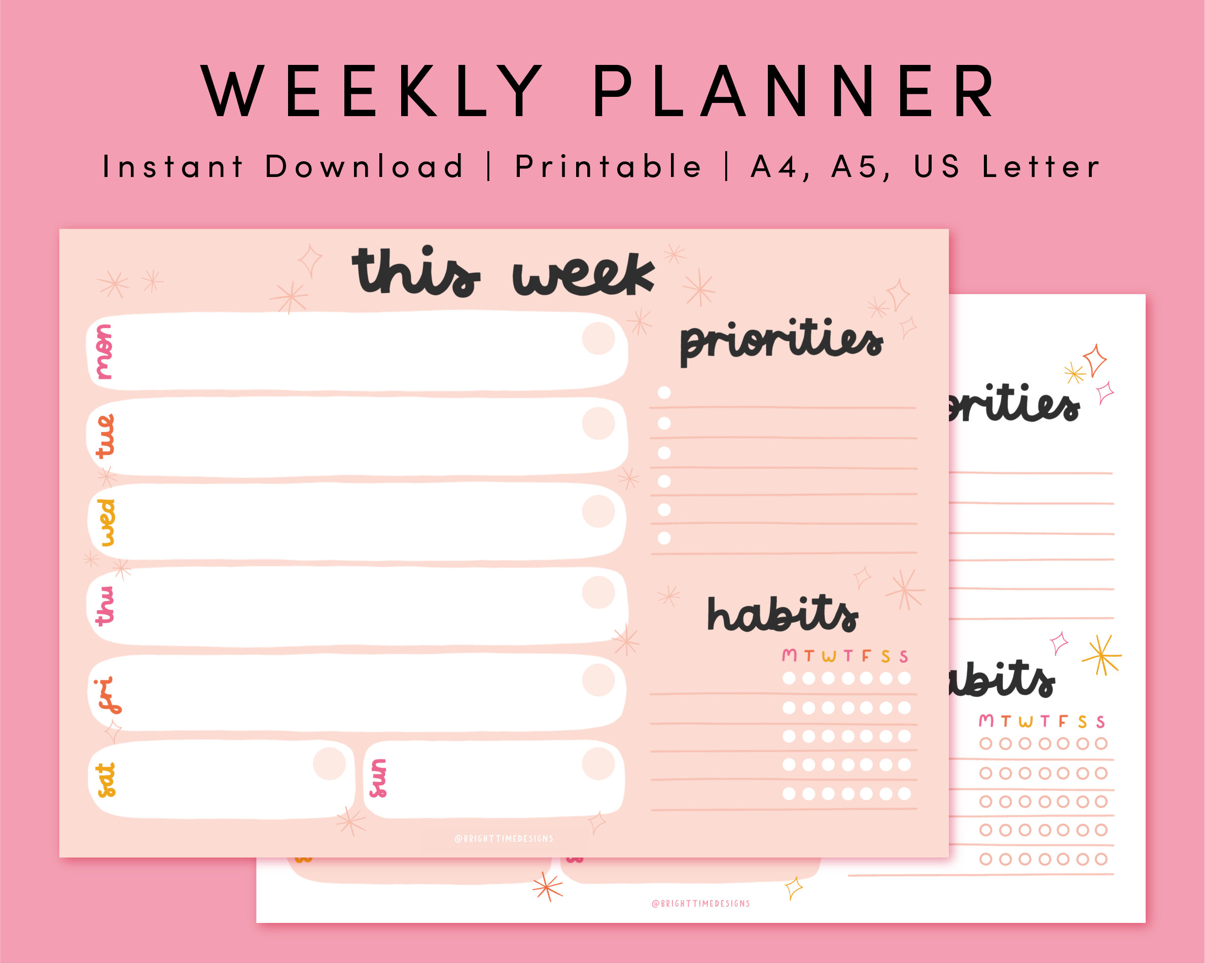 Paper & Party Supplies Calendars & Planners Printable Weekly Plan ...