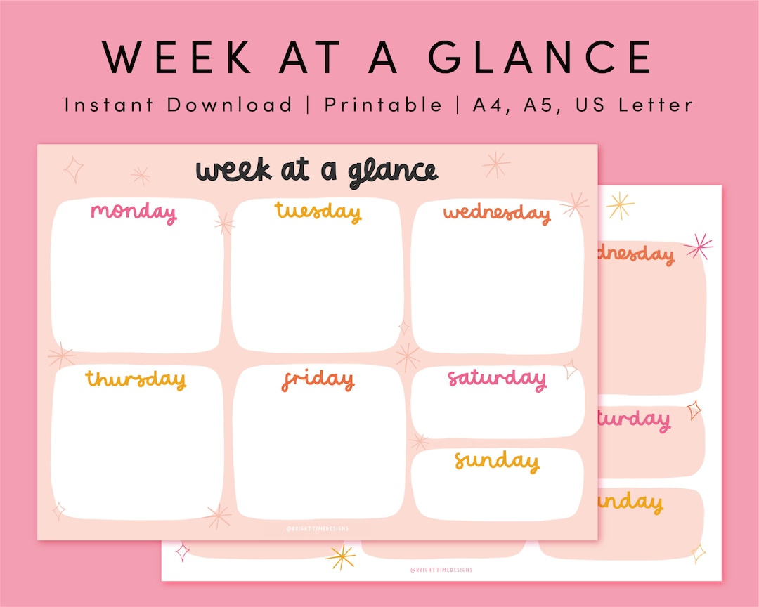 Printable Weekly at A Glance | Printable Weekly Plan | A4, A5 & US ...