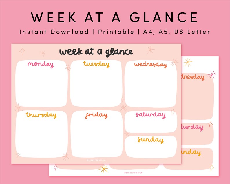 Printable Weekly at A Glance | Printable Weekly Plan | A4, A5 & US ...