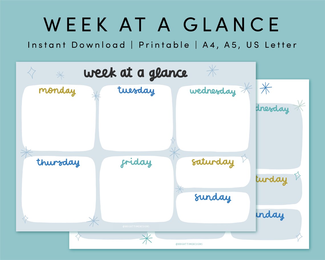 Printable Weekly at A Glance | Printable Weekly Plan | A4, A5 & US ...