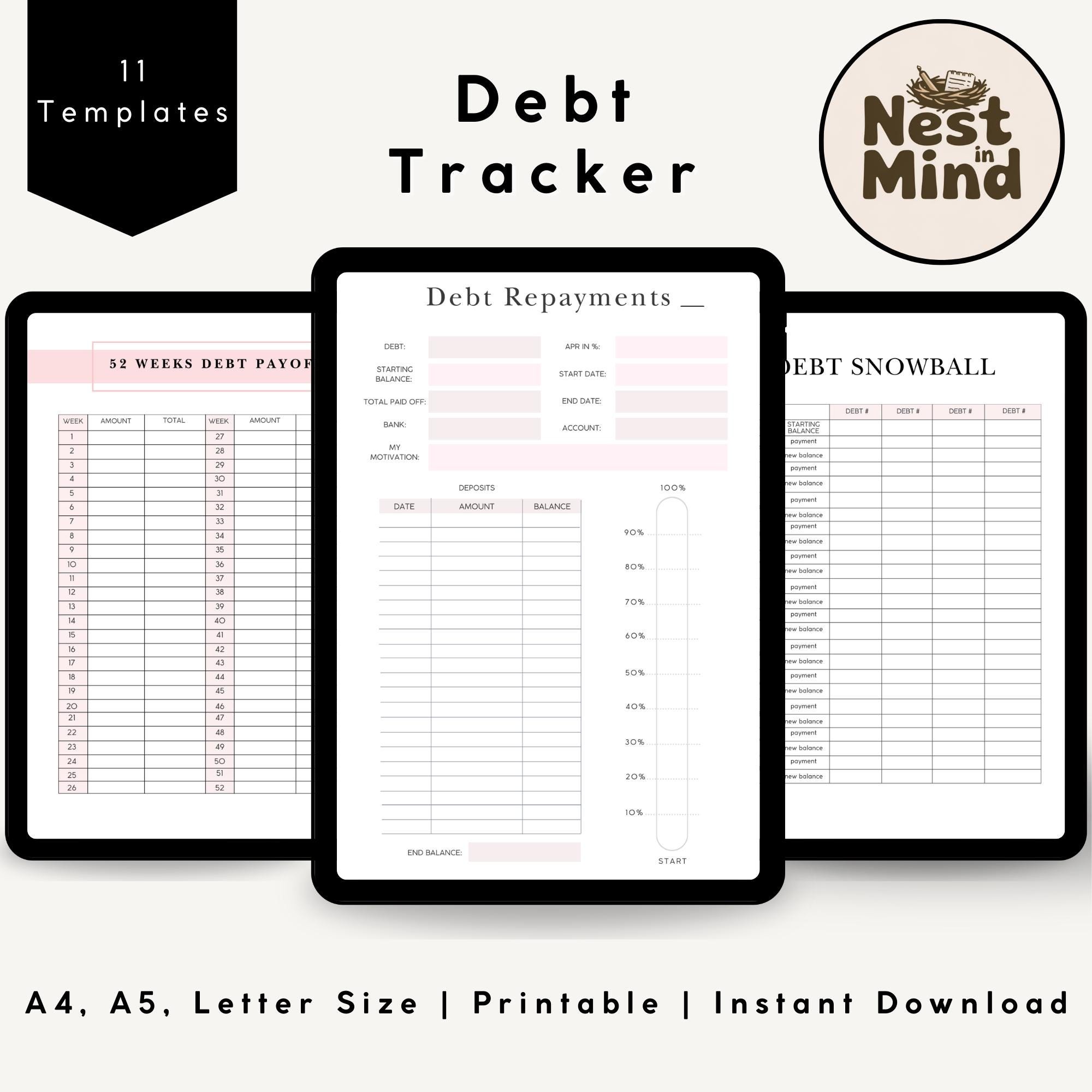 Debt Tracker Printable Bundle Pink Debt Repayment Planner, Credit Card ...