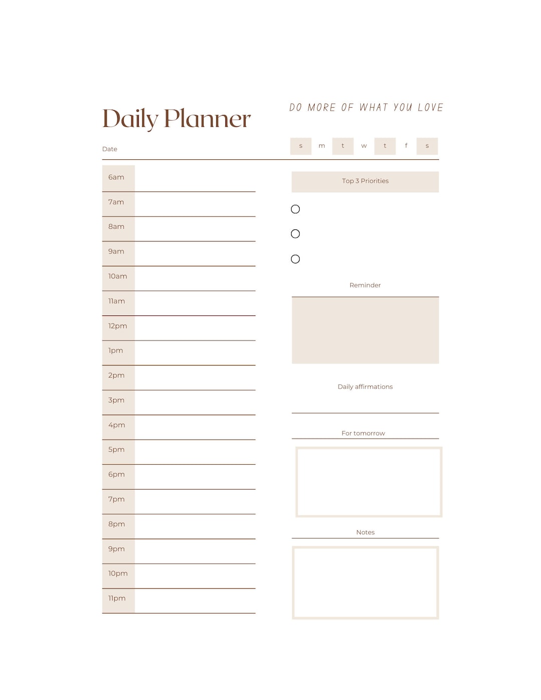 Printable and Customizable Pages, Daily Planner Page, Digital Download ...