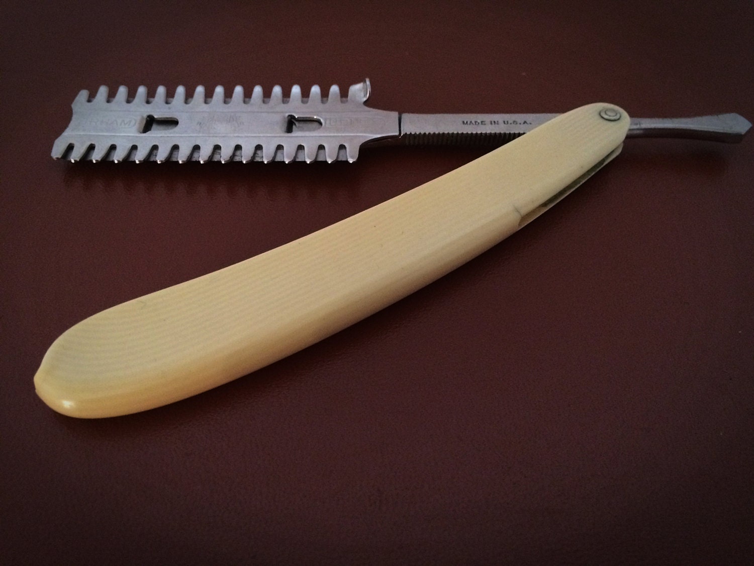 Antique 1920s Durham Duplex Straight Razor With French Ivory Celluloid ...