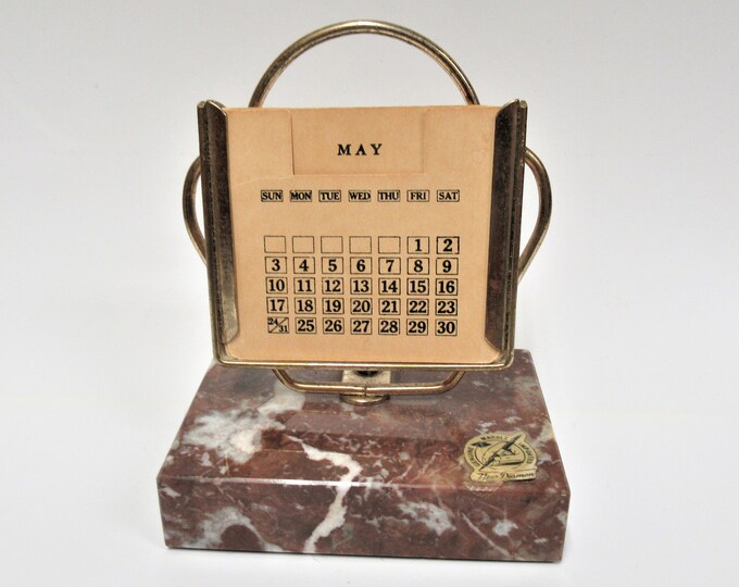Vintage New Diamond Perpetual Calendar, 1940s Genuine Marble Base Desk ...