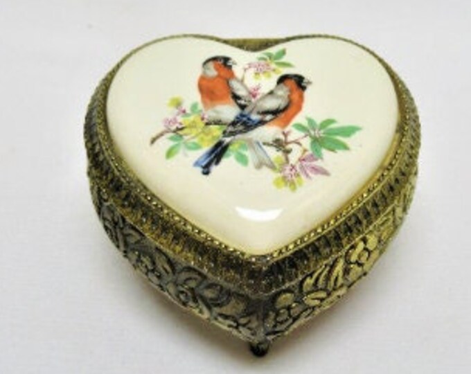 Vintage Mele Bunting Jewelry & Music Box, Gold Tone Heart Shaped With ...