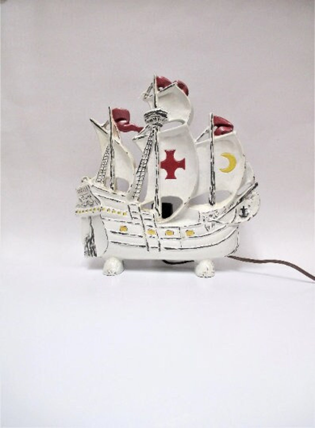 Vintage Ship Doorstop Light, Cast Iron Spanish Galleon Door Stop or TV ...