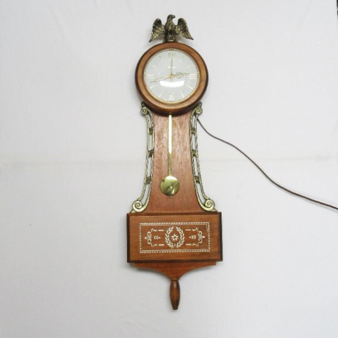 Vintage United Motion Clock W/brass Eagle & Swinging Pendulum, 1960s Model 408 Solid Wood ...