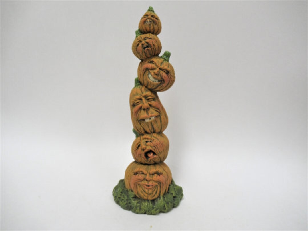 Vintage Halloween Stack of Scary Pumpkins, Weird Jack-o-lantern Heads ...