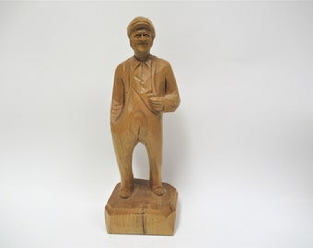 Vintage Paul Caron Wood Carving, Hand Carved Smiling Man Signed by ...