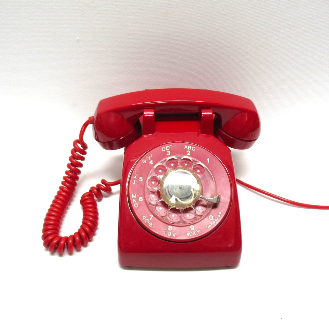 Vintage Red Rotary Dial Desk Phone, 1970s Table Telephone, Cherry Red ...