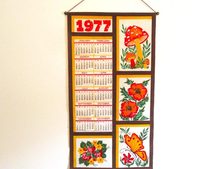 Vintage 1977 Felt Wall Calendar With Sequins, Mushrooms, Butterflies ...