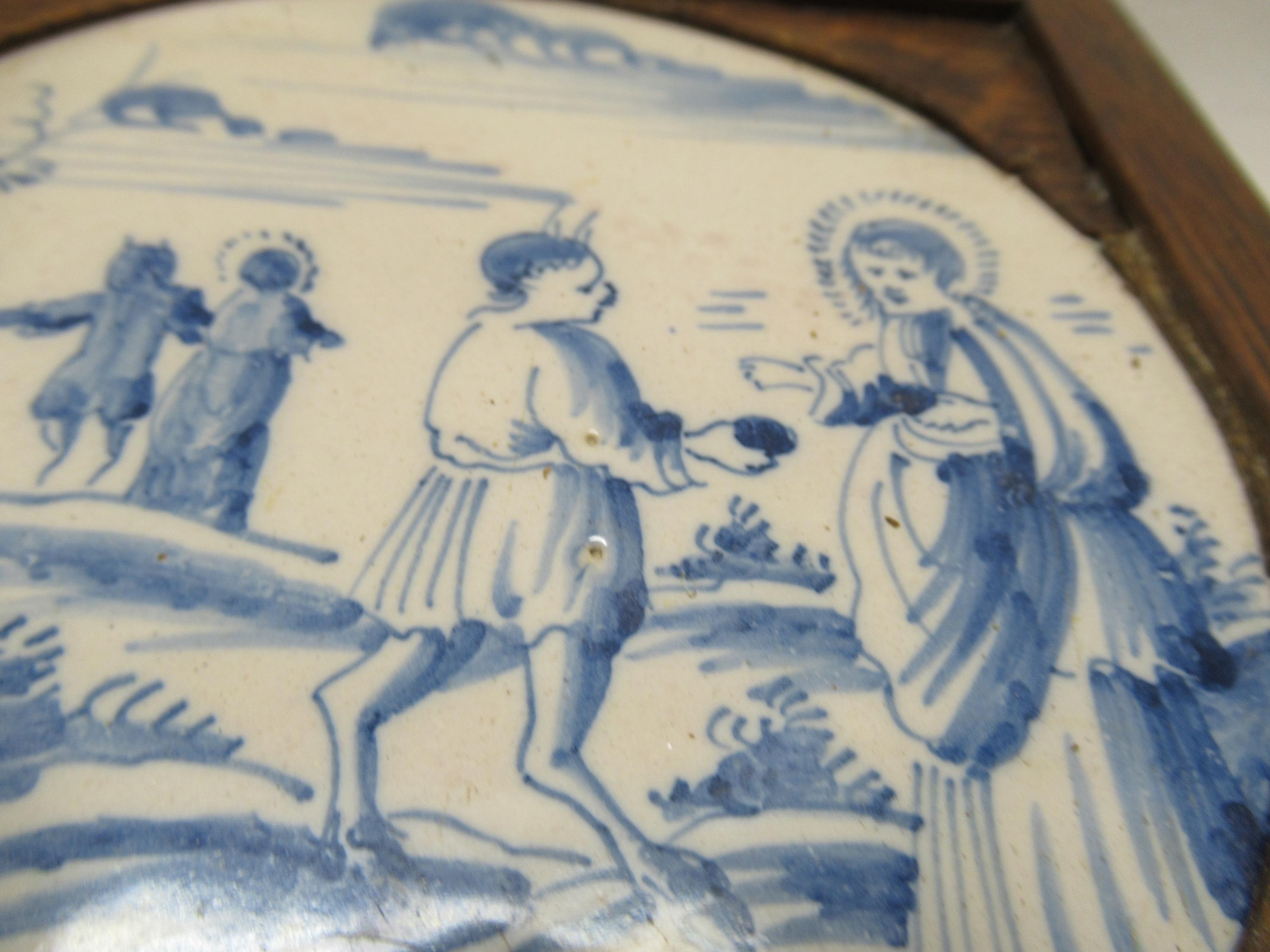 Vintage 18th Century Delft Framed Tile, Religious Matthew 4: 1-11 ...