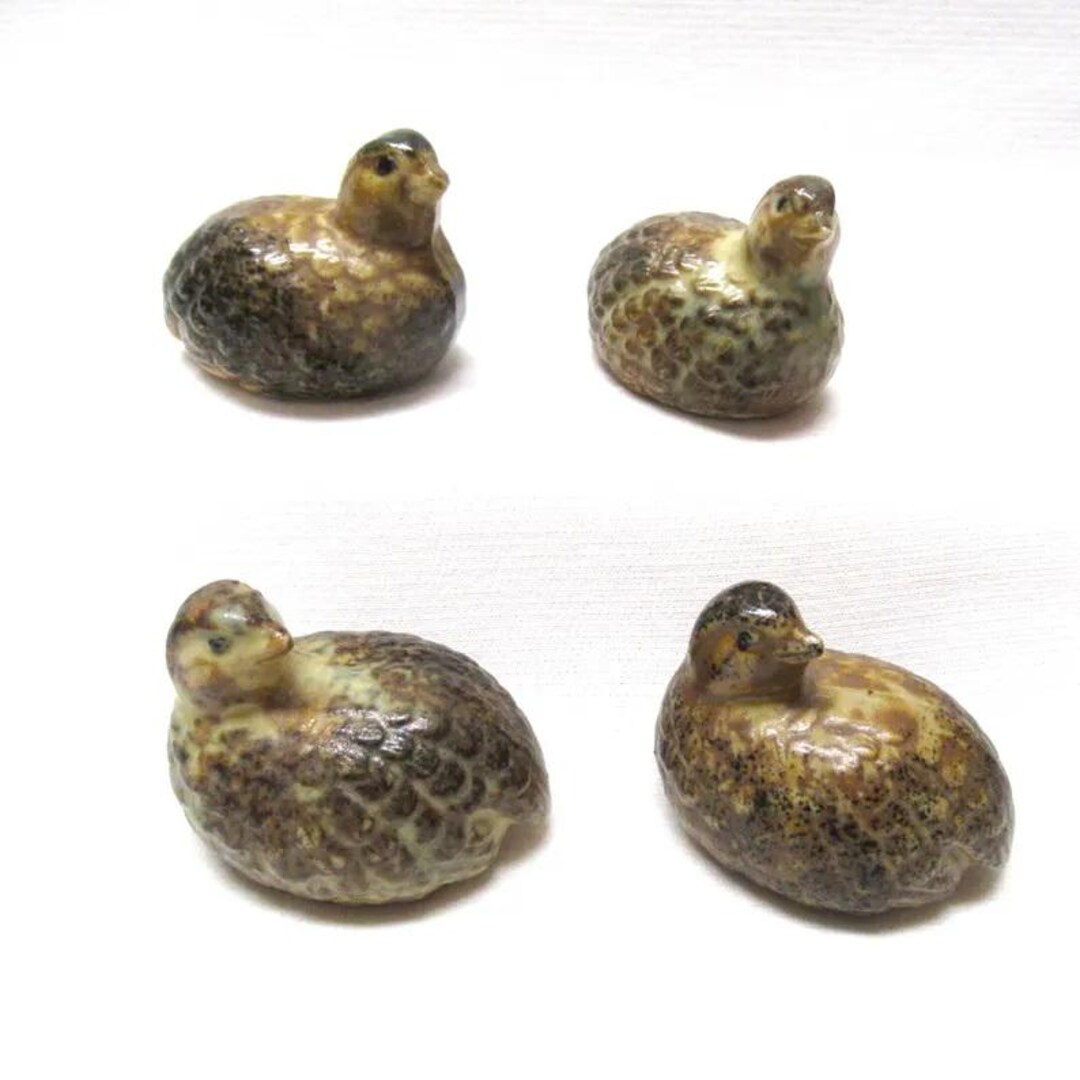 4 Vintage Mini Brown Pottery Quail, Ceramic Miniatures Bird Figurines ...